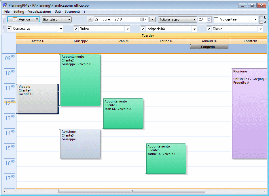 Scegli la vista Agenda nel calendario PlanningPME