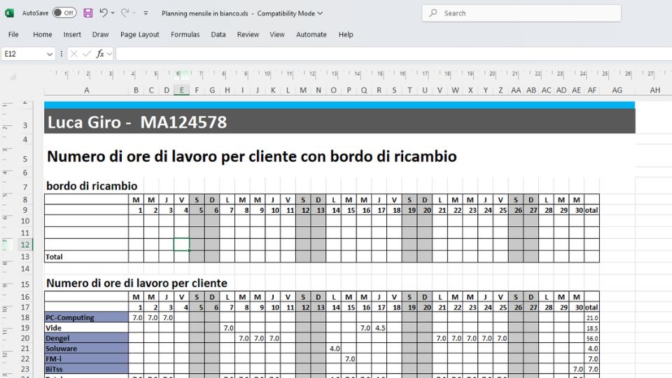 Scarica gratuitamente i nostri Template di schedulazione in formato Excel