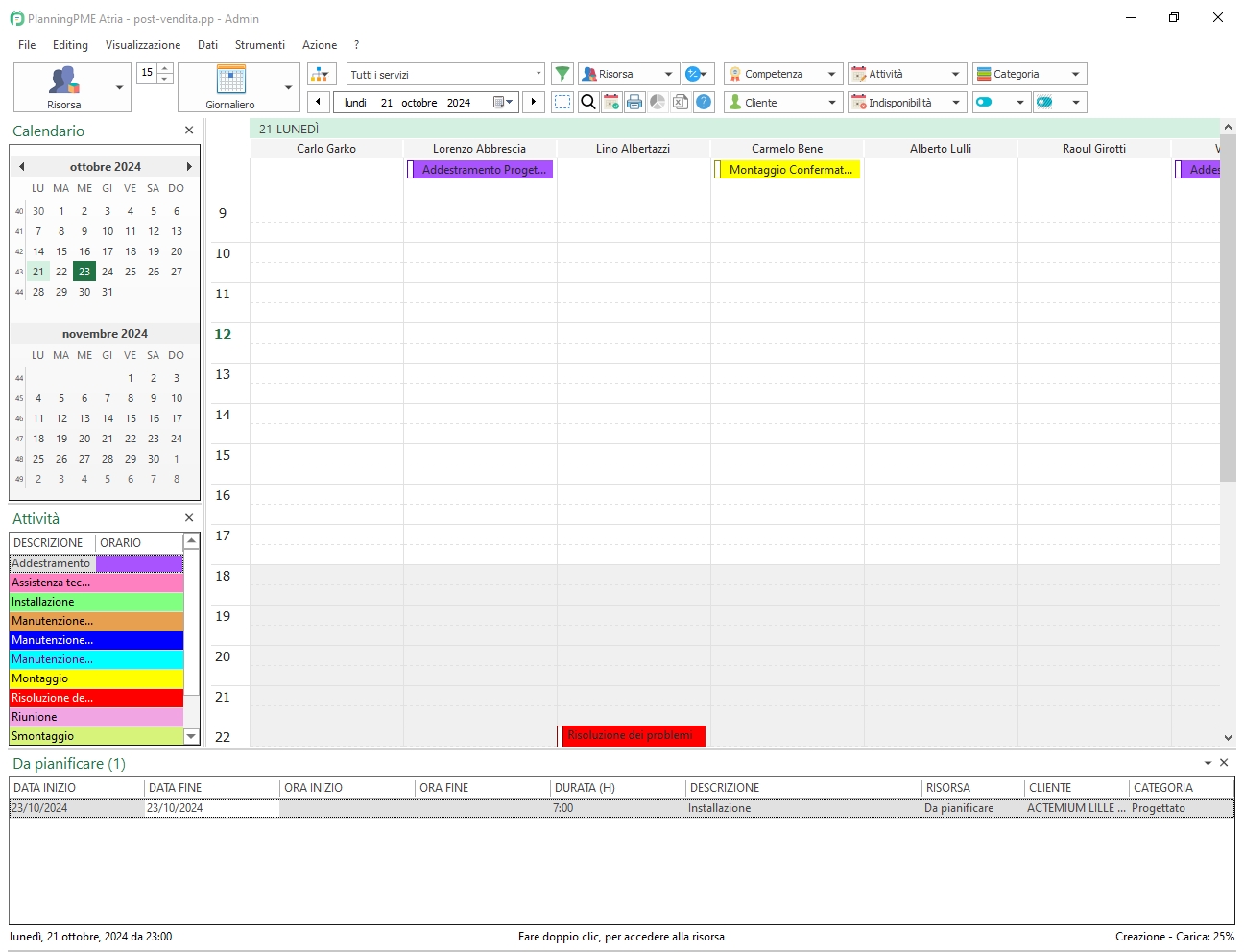 Scegliete la vista agenda nel calendario PlanningPME